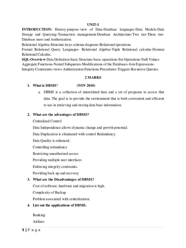 Unit 1 | PDF | Databases | Relational Model