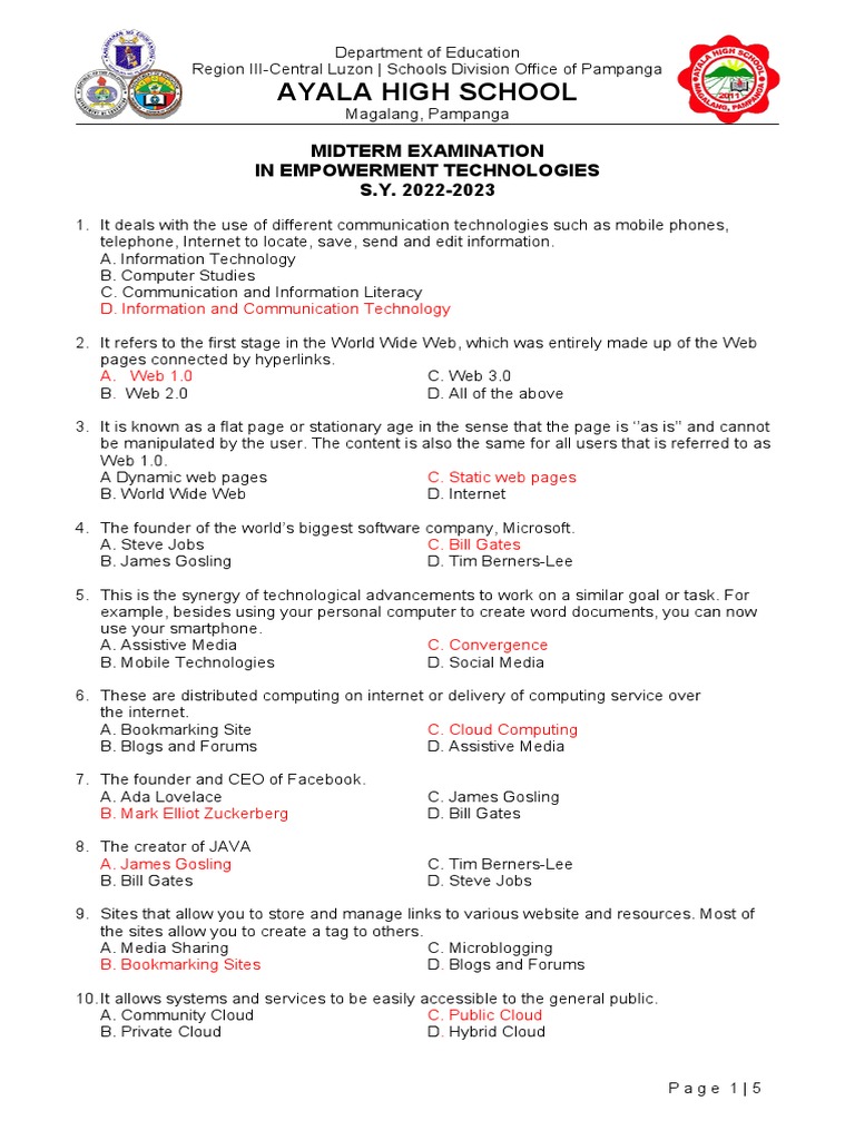 Empowerment Technologies 1st Sem Midterm Examination | PDF | Internet ...