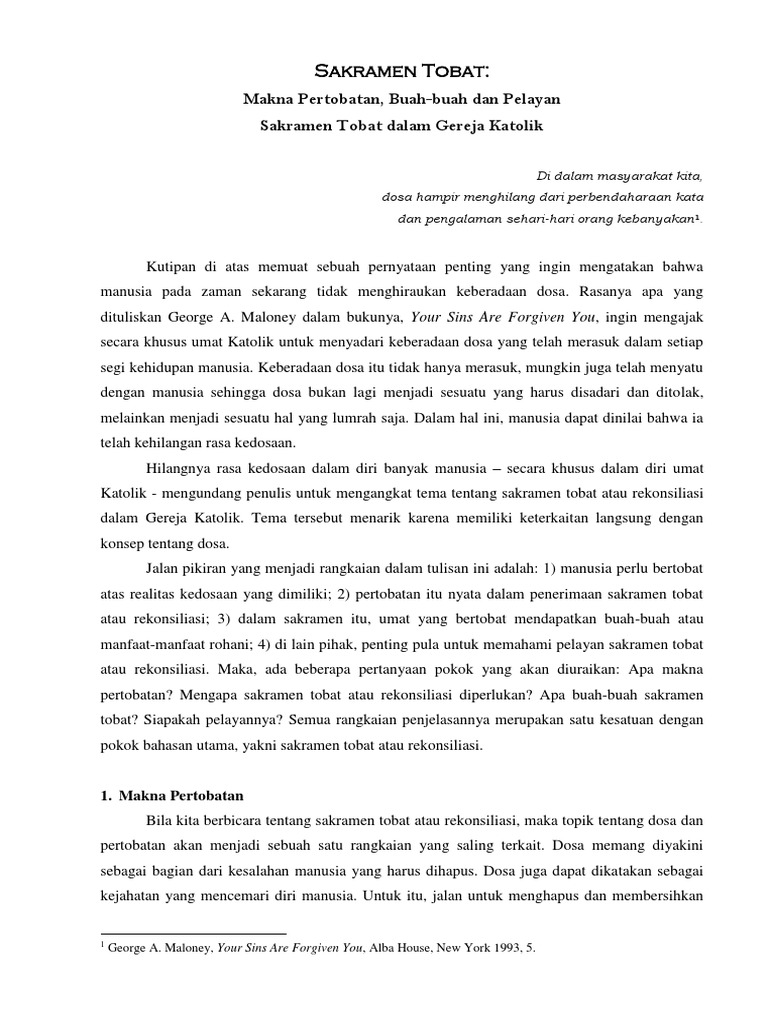 Sakramen Tobat Makna Pertobatan Buah Bua | PDF