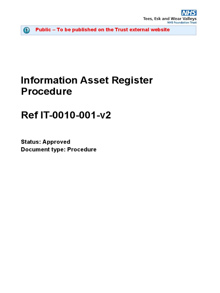 NHS Information Asset Register Procedure | PDF | Risk | Information ...