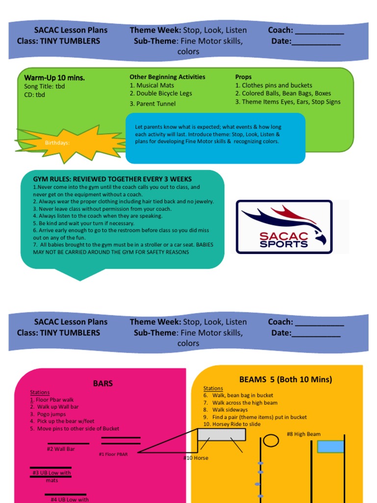 Tiny Tots Lesson Plan Week 1 Stop - Look.listen | PDF | Leisure | Sports