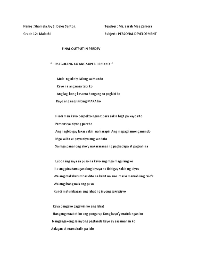 Magulang Ko Ang Super Hero Ko | PDF