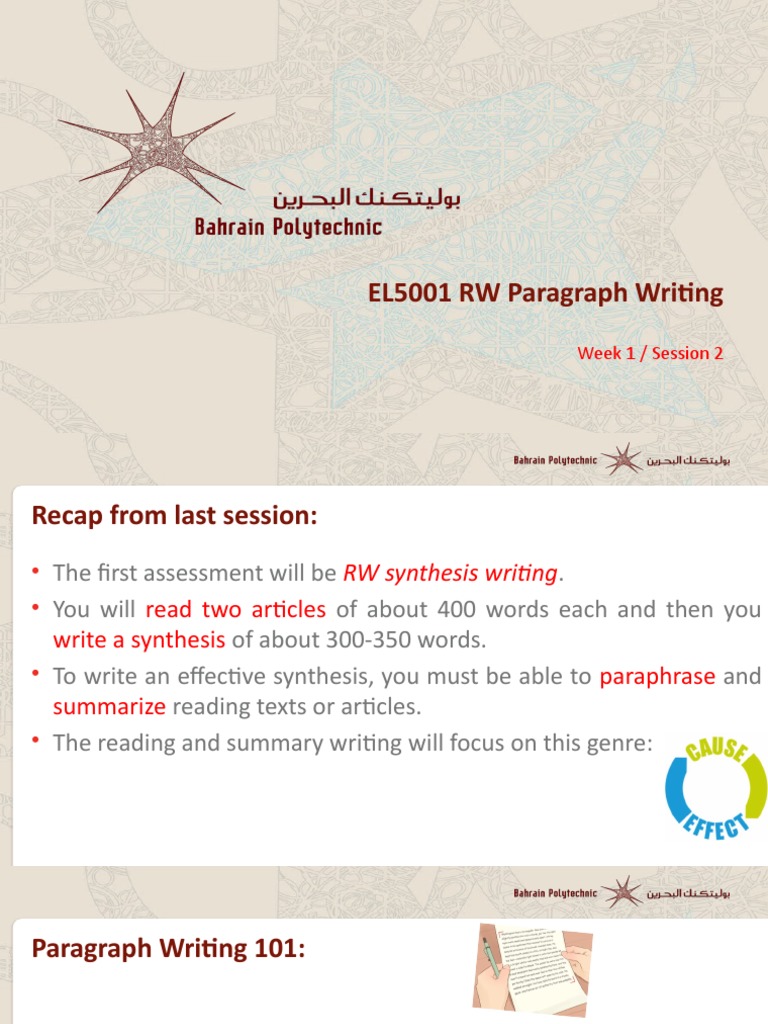 EL5001 RW Paragraph Writing | Download Free PDF | Paragraph | Learning