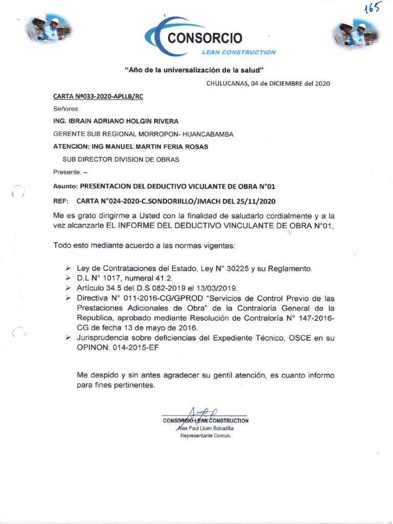 Deductivo de Obra N°01 | PDF