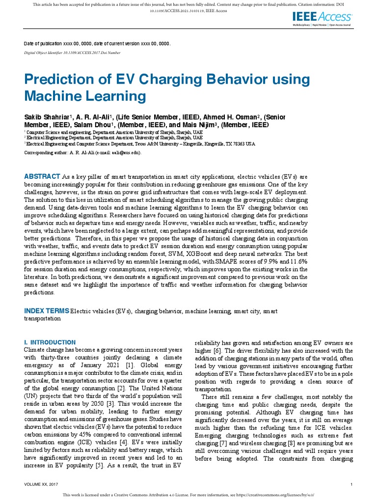 Prediction Of Ev Charging Behavior Using Machine L Pdf Statistics
