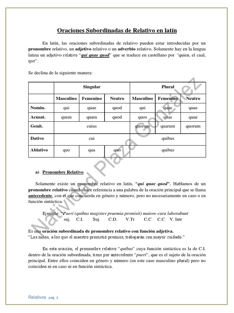 Oraciones de Relativo en Latín | PDF | Género gramatical | Adjetivo