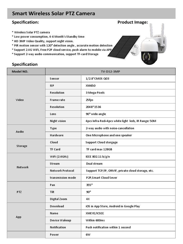 Solar PTZ Camera | PDF | Wi Fi | Camera