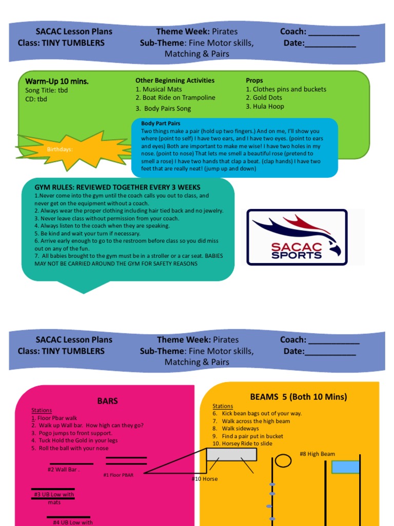 Tiny Tots Lesson Plan Week 3 Pirates | PDF