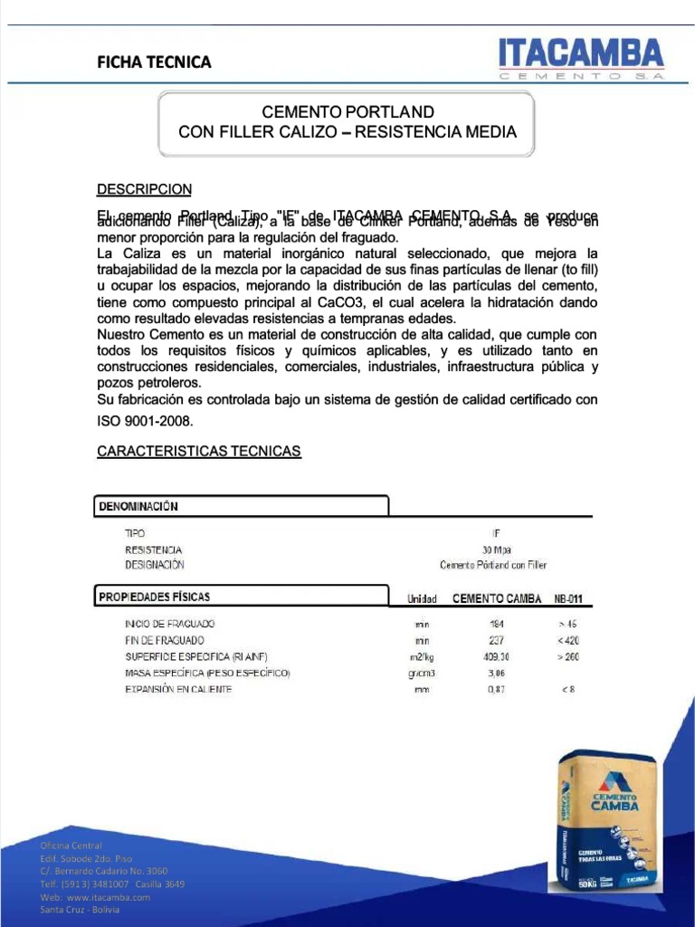 Ficha Tecnica Cemento Camba | PDF | Cemento | Materiales