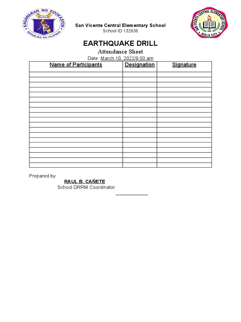 Earthquake Drill Attendance | PDF