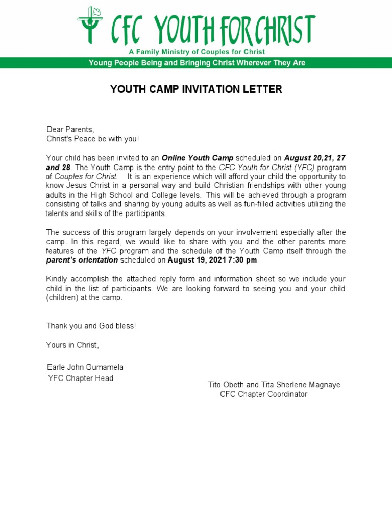 Sample Camp Invitation Letter | PDF