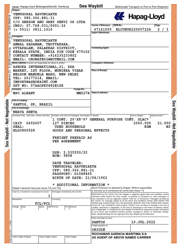 Hapag-Lloyd Aktiengesellschaft, Hamburg Multimodal Transport or Port To ...