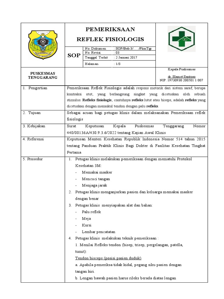 Sop Pemeriksaan Reflek Fisiologis | PDF