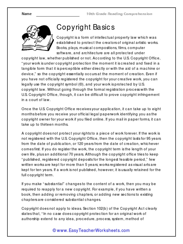 10th Grade Reading Comprehension | PDF | Copyright | Copyright Law Of ...