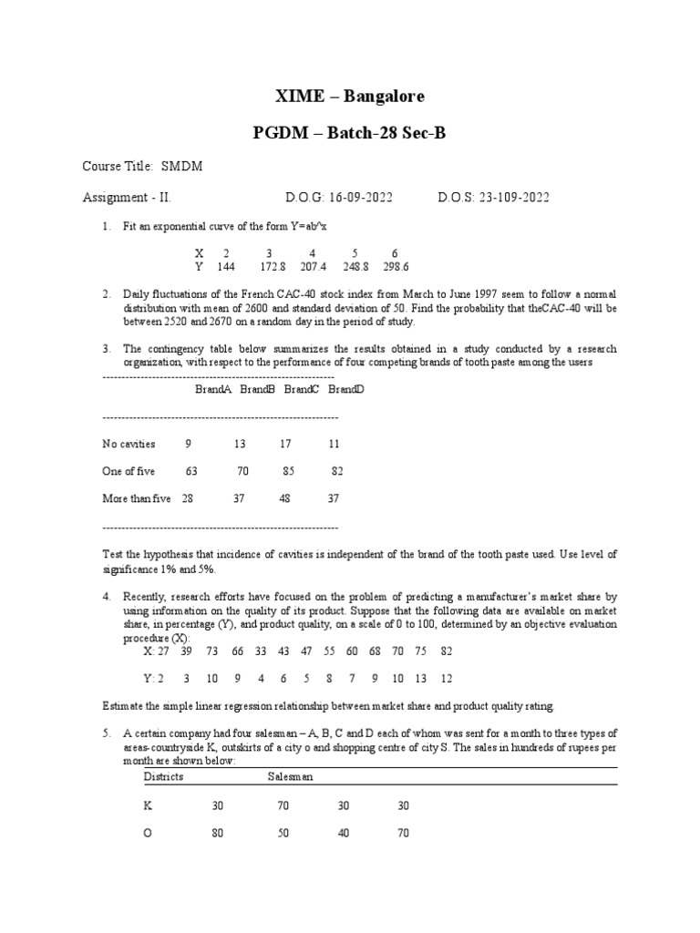 XIME-QT-1 Assignment-II | PDF | Overtime | Applied Mathematics