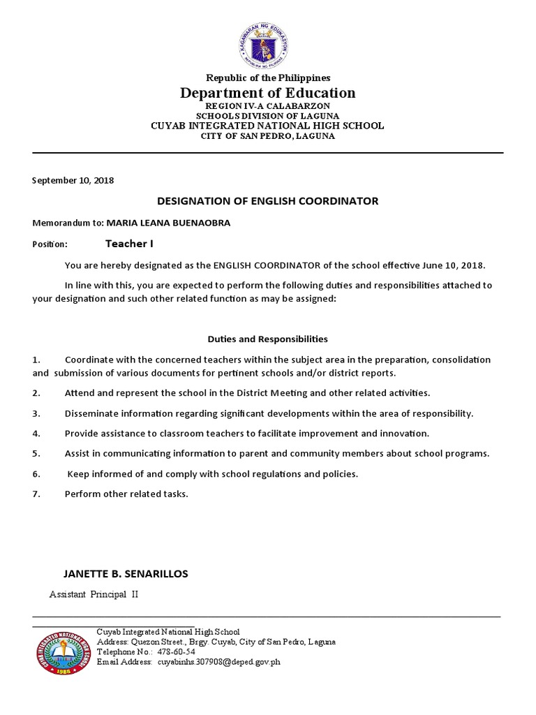 Designation Letter As Subject Area Coor | PDF | Career & Growth ...