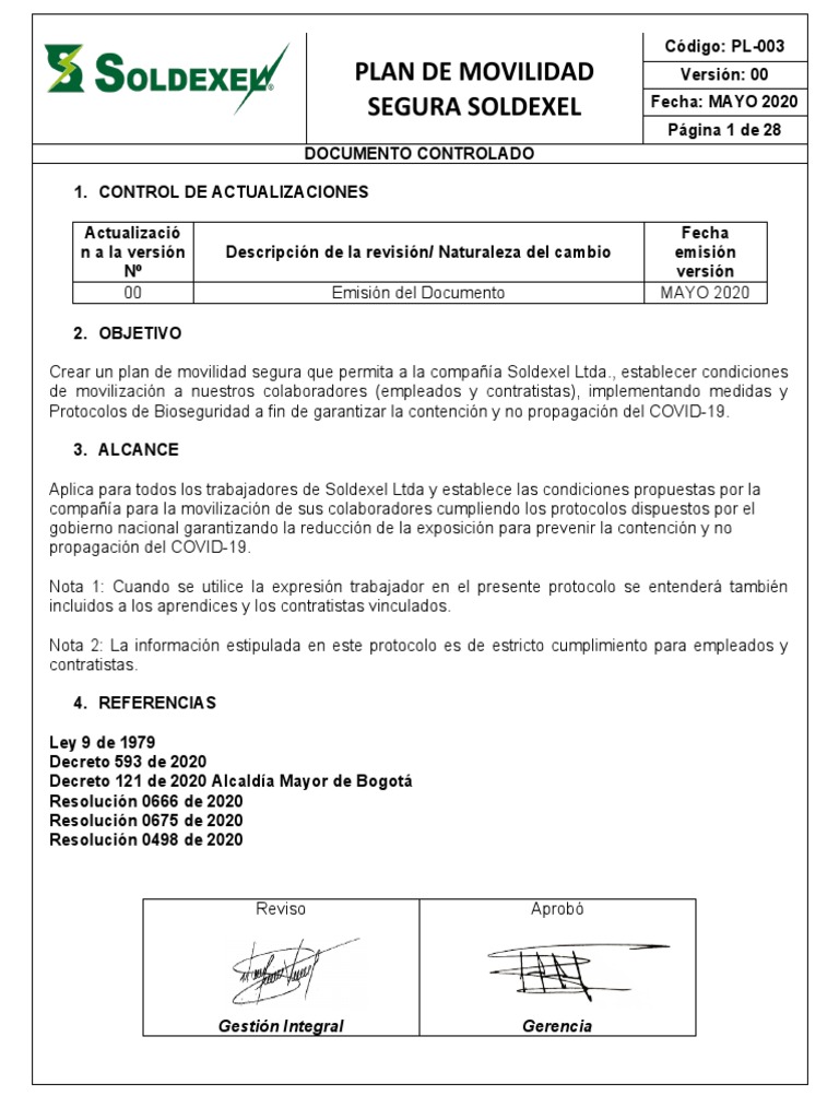 Pl-003 Plan de Movilidad Segura Soldexel v0 Final | PDF