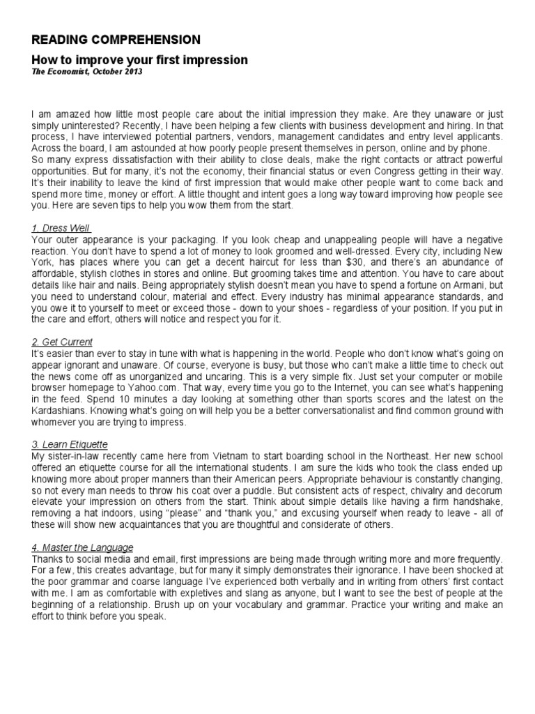 Reading - First Impressions | PDF | Communication