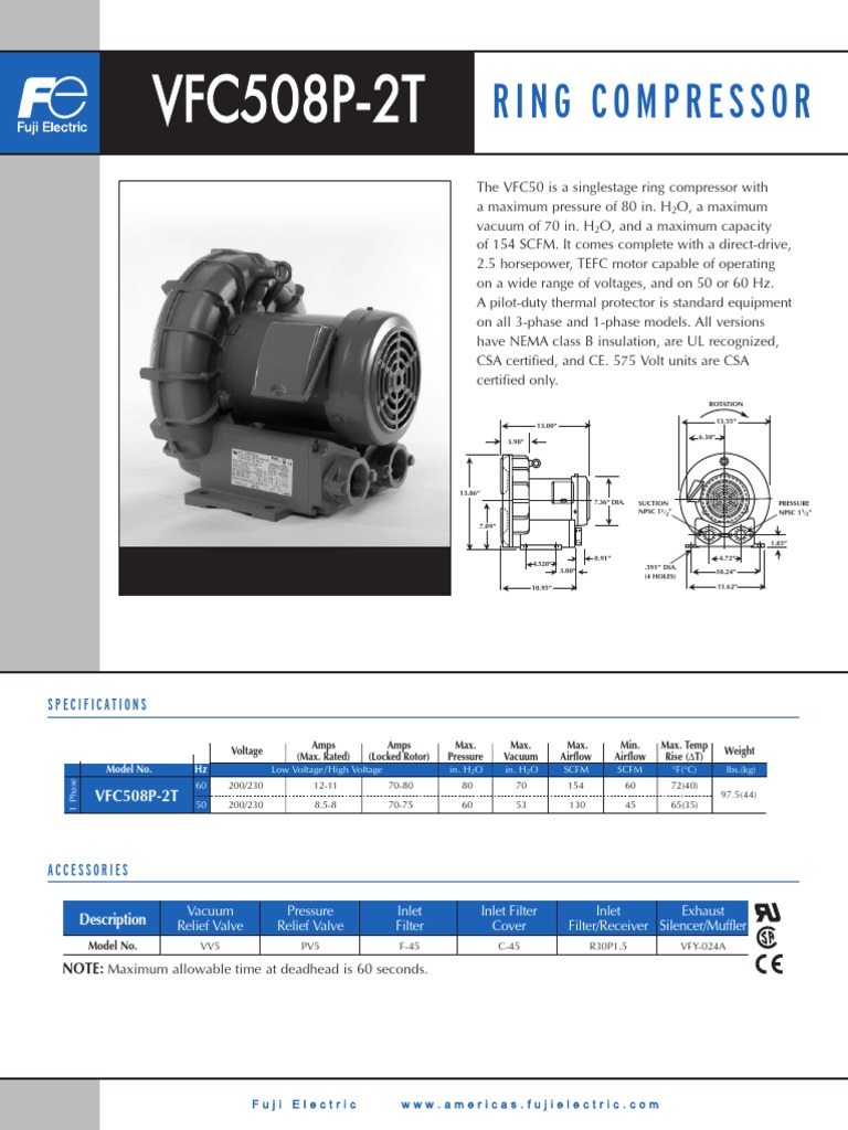 Ring Compressor Spec Sheet: VFC508P-2T Single-Stage Compressor for ...