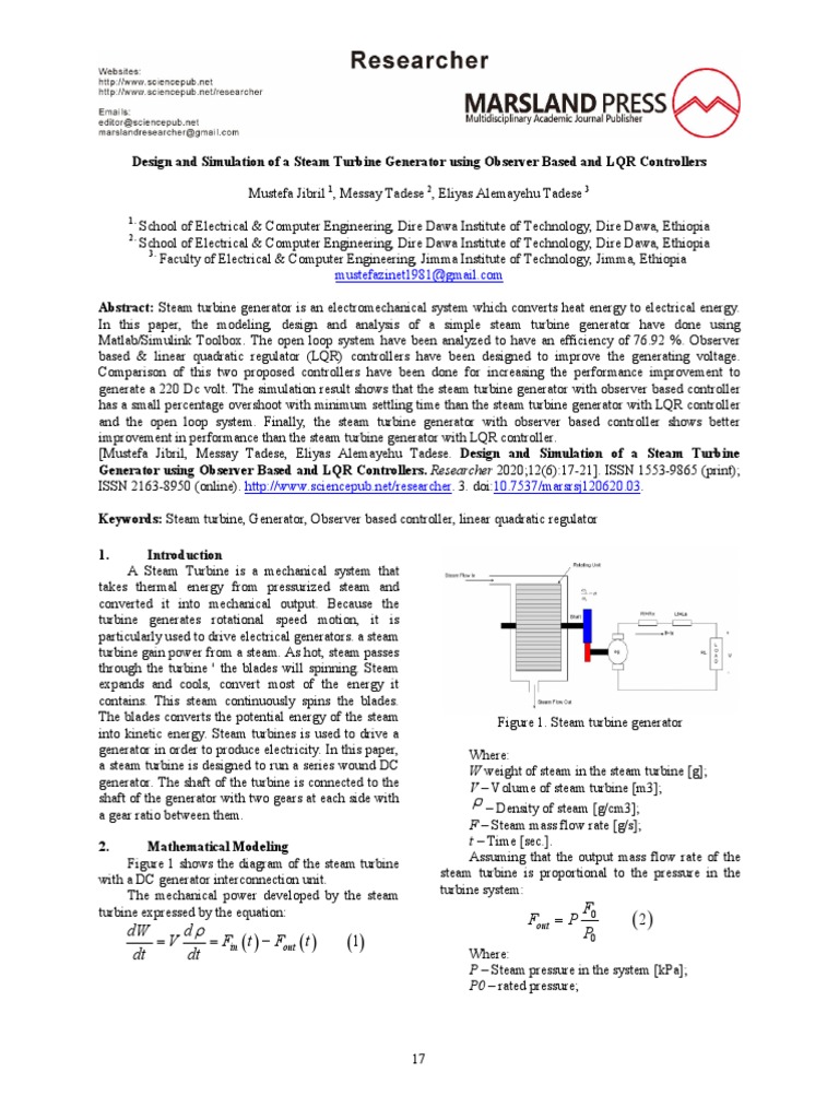 Design and Simulation of A Steam Turbine Generator | PDF | Science ...
