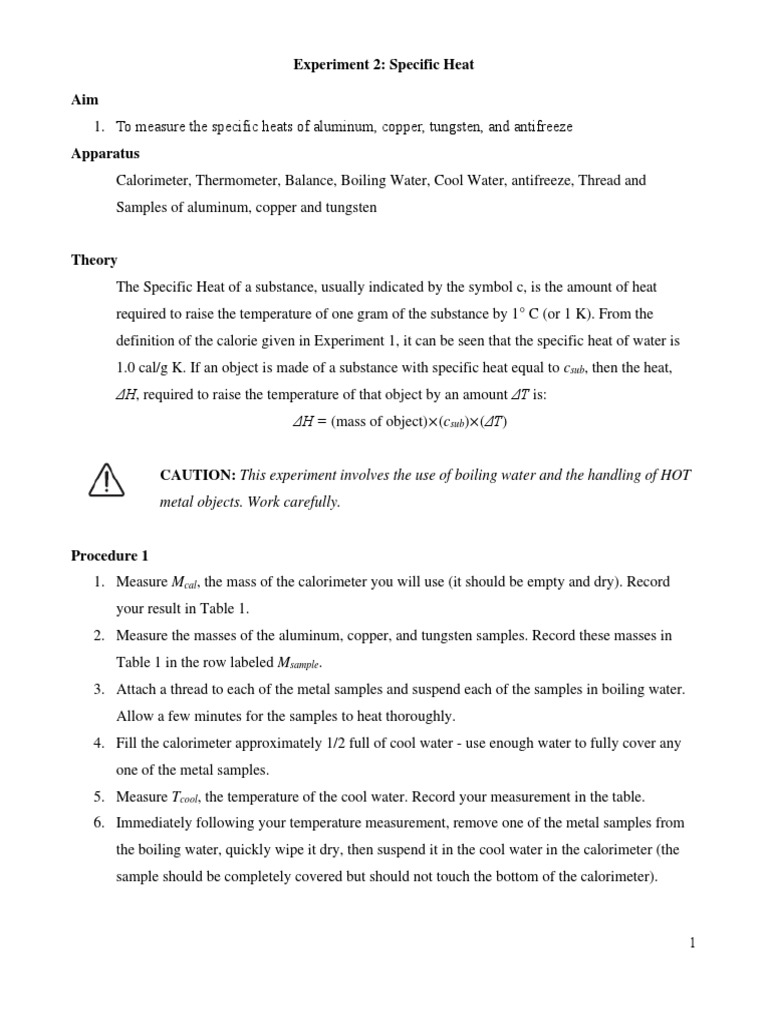 Measure Specific Heats of Metals & Antifreeze | PDF | Heat | Water