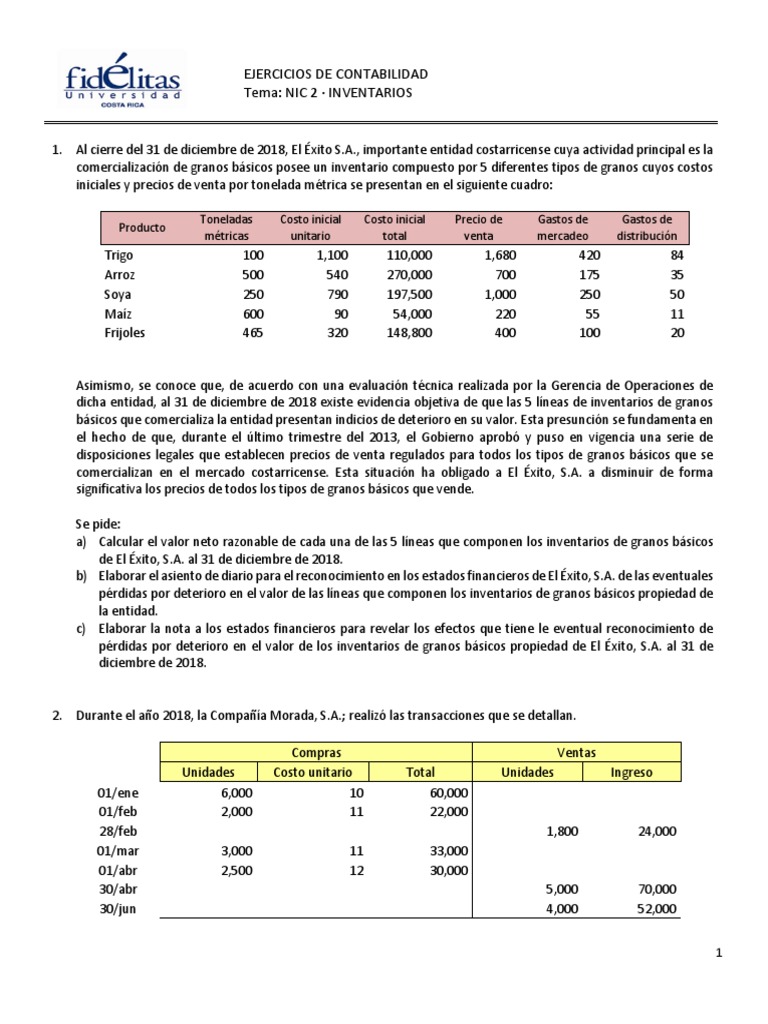 Ejercicios NIC 2: Inventarios y Deterioro | PDF | Business | Negocios económicos