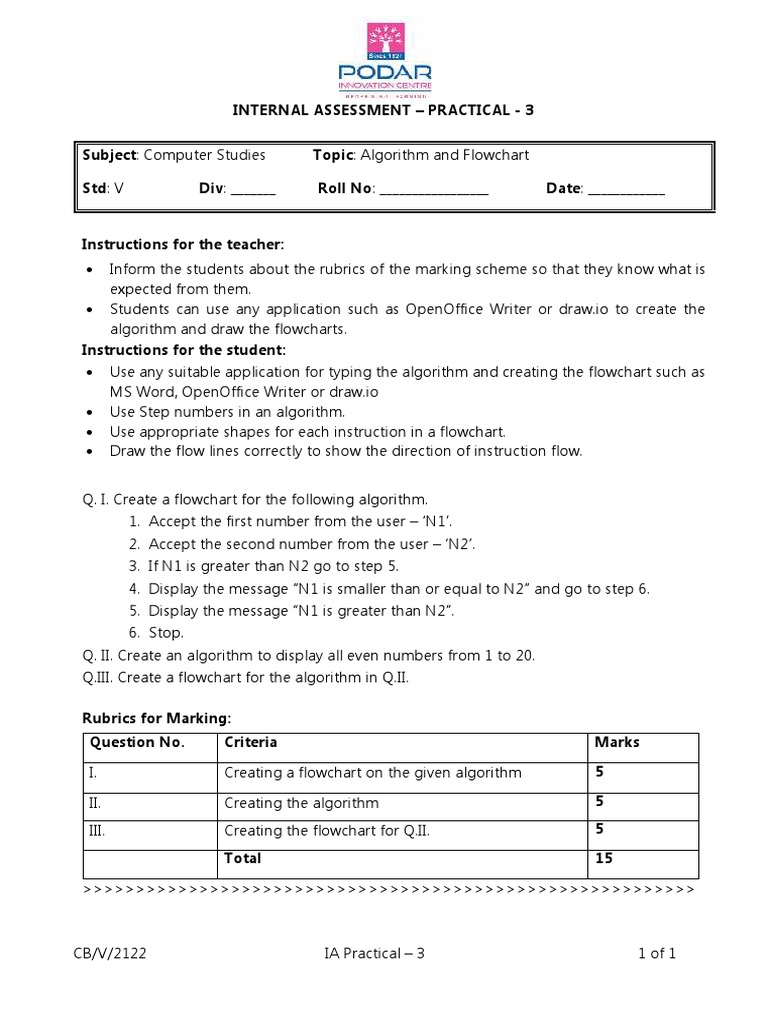 IA - QP - CBSE1 - V - Computer Studies - IA Practical 3 | PDF