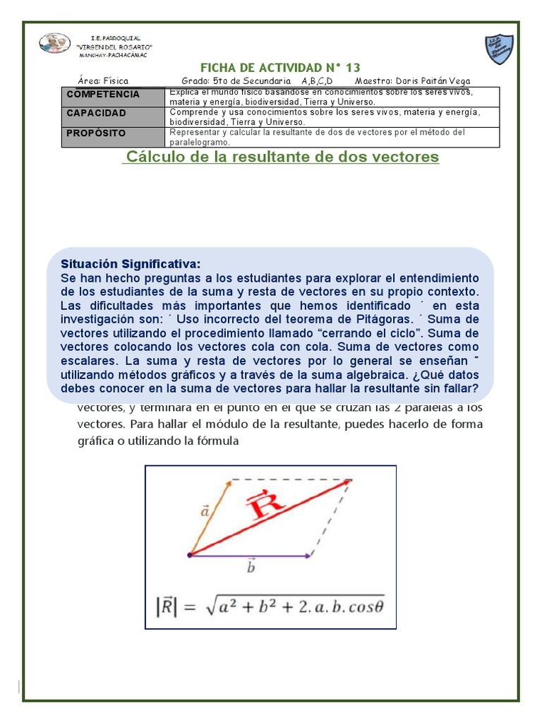 Ficha de Actividades #13 Cálculo de La Resultante de Dos Vectores | PDF ...