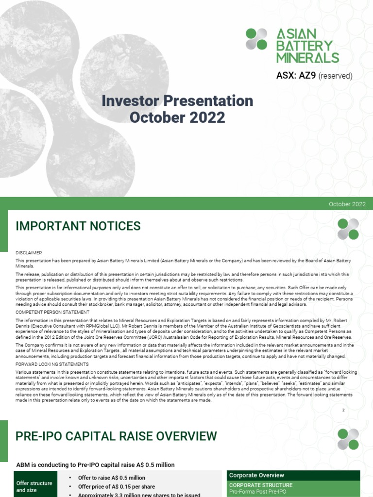Asian Battery Minerals - Investor Presentation Oct 2022 | PDF ...