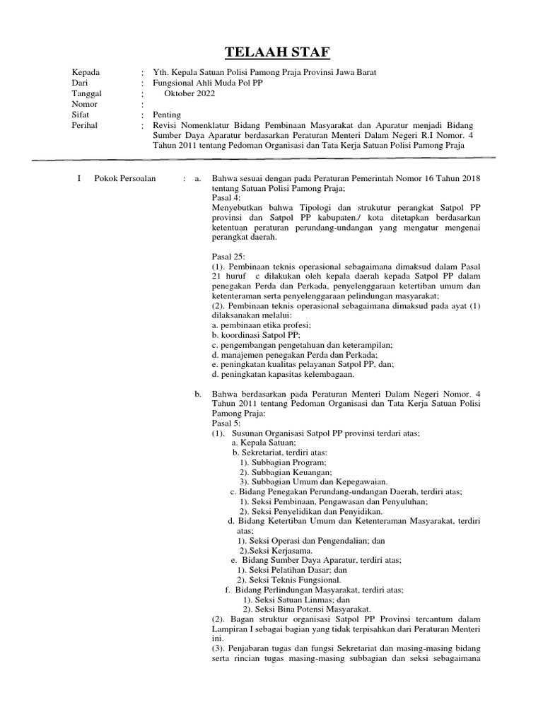 Telaahan Staf Bidang SDA 2022 | PDF