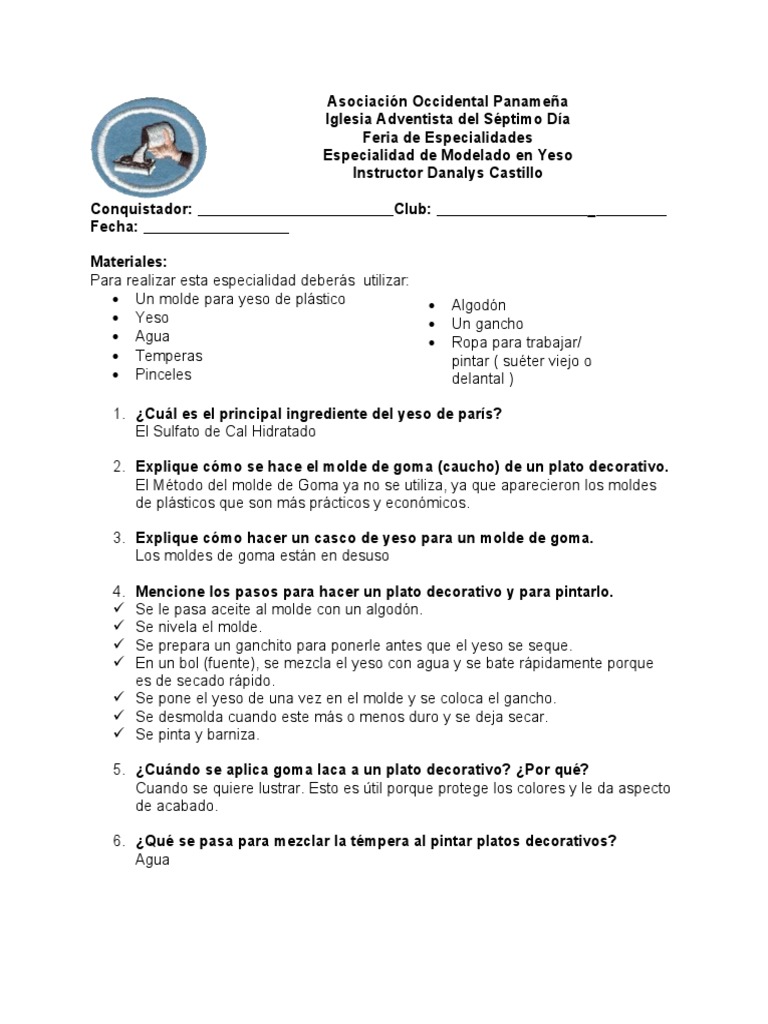 Modelado en Yeso: Guía y Evaluación | PDF