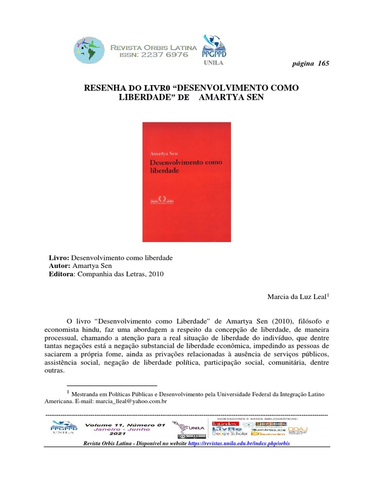 Fichamento - Desenvolvimento Como Liberdade de Amartya Sen | PDF | Economia | Crime e Violência