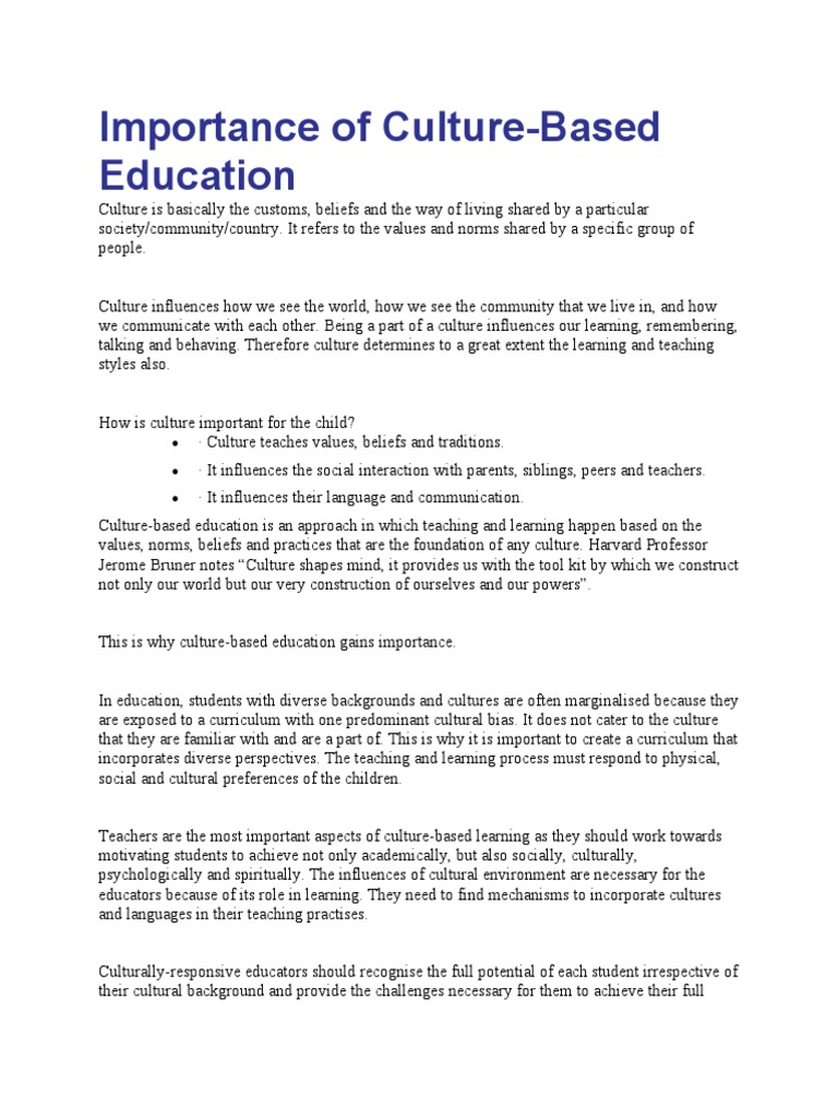 Importance of Culture | PDF | Teaching Method | Learning