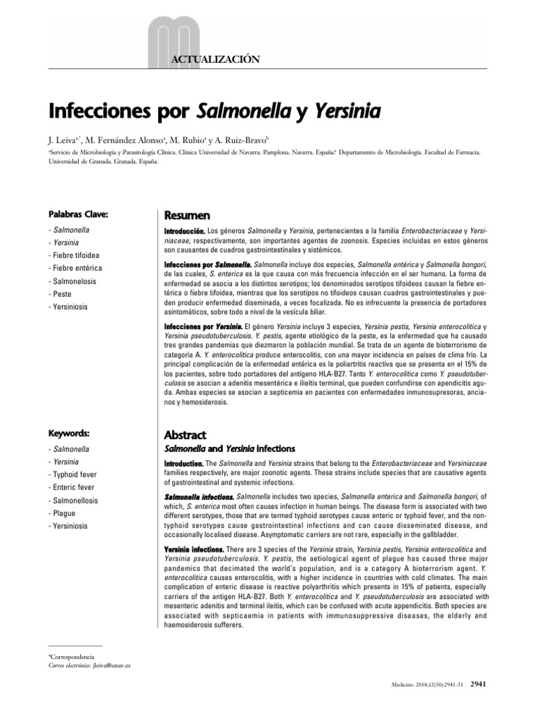 Infecciones Por Salmonella y Yersinia | PDF | Salmonela | Enfermedades y trastornos