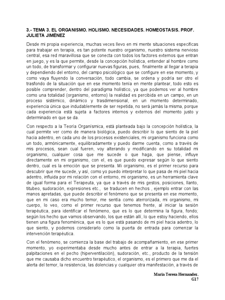 Holismo y Homeostasis en Terapia | PDF | Holismo | Experiencia