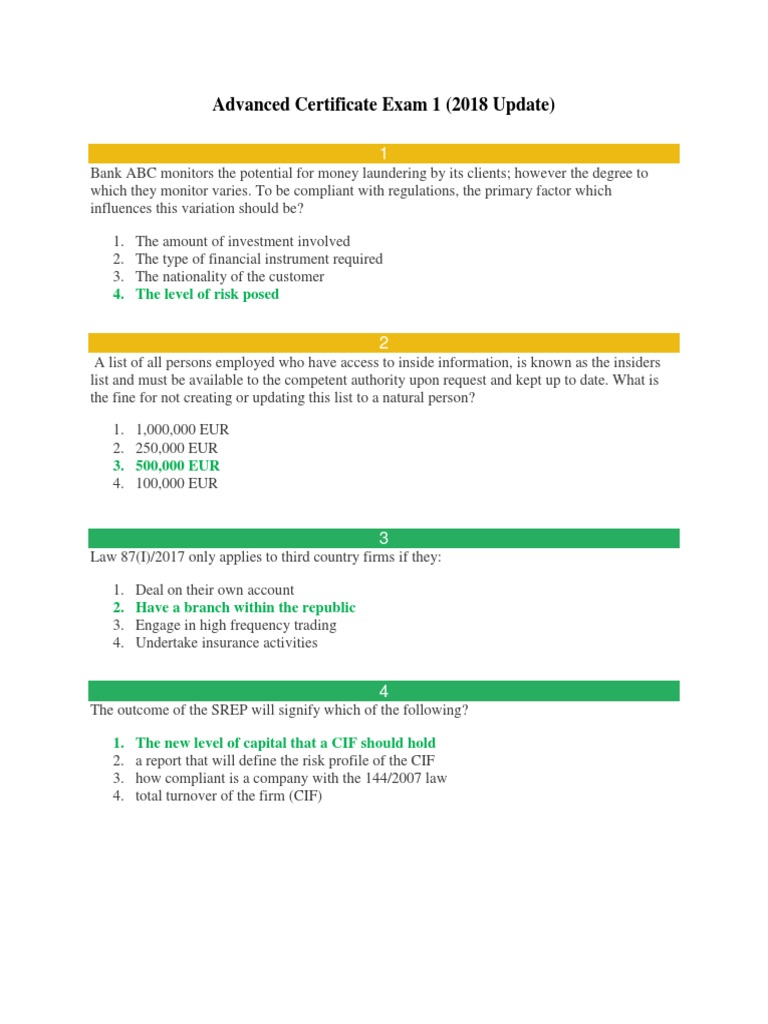 Questions With Answers For CySec Exam | PDF | Over The Counter (Finance ...