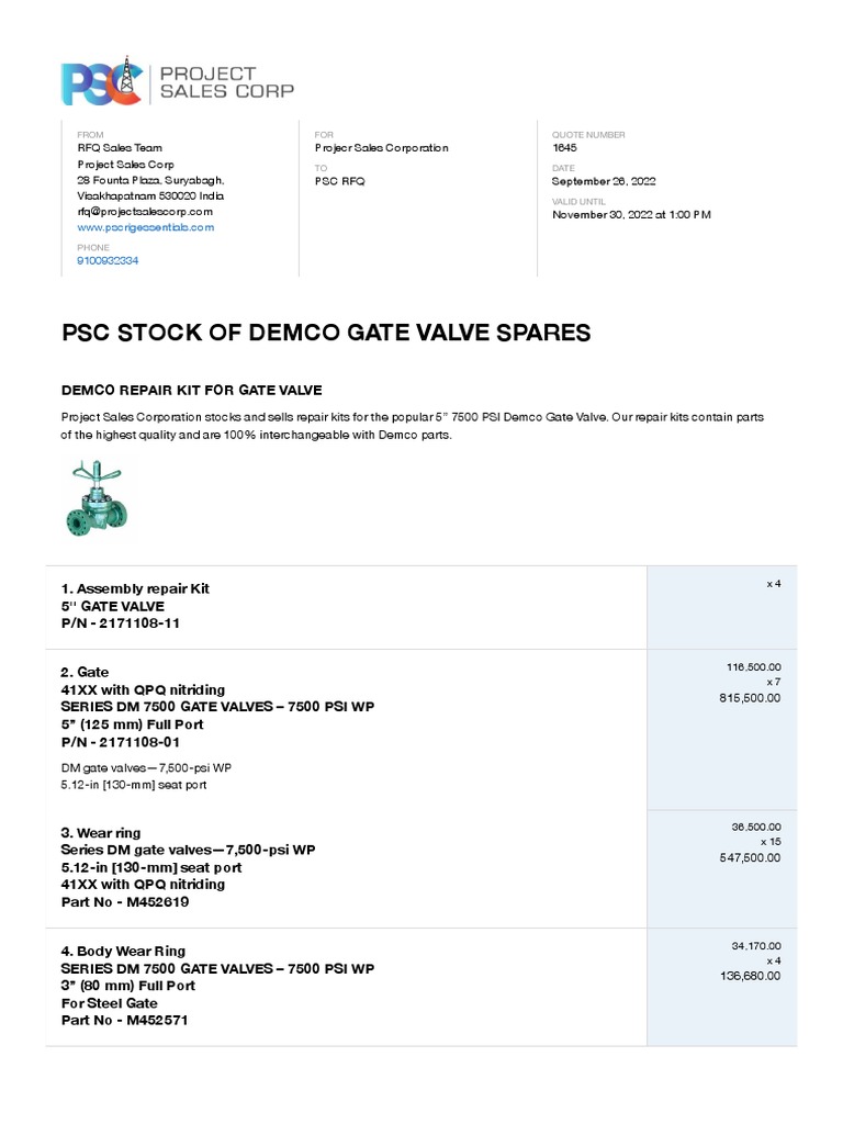 PSC Stock of Demco Gate Valve Spares | PDF | Computers