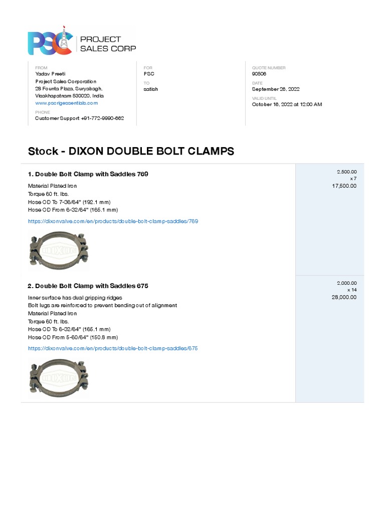Stock - Dixon Double Bolt Clamps | PDF | Mechanical Engineering