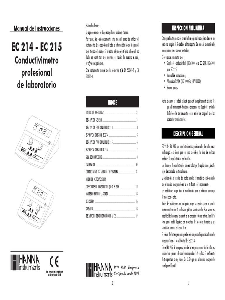 Manual Conductimetro EC214-EC215 | PDF | Pantalla de cristal líquido | Calibración