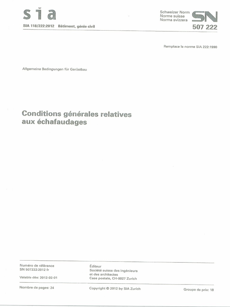Norme SIA 118-222 Echafaudages | PDF