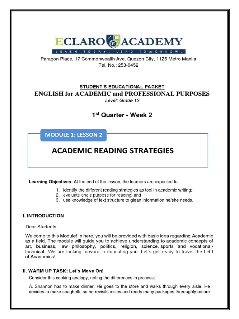 Lesson 2 Academic Reading Strategies | PDF