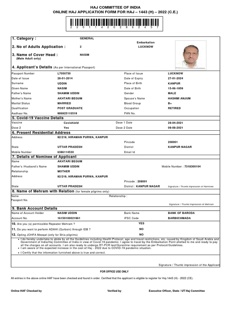 Haj App Form | PDF