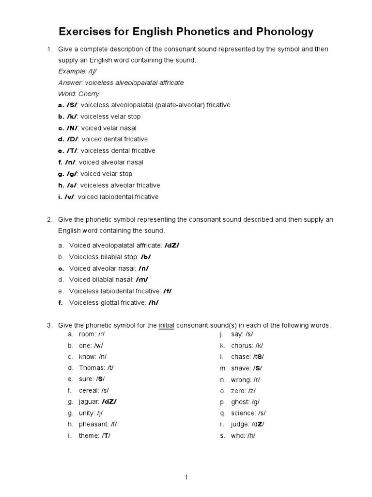 KEY - Exercises For English Phonetics and Phonology - 2015 | PDF | Tone ...