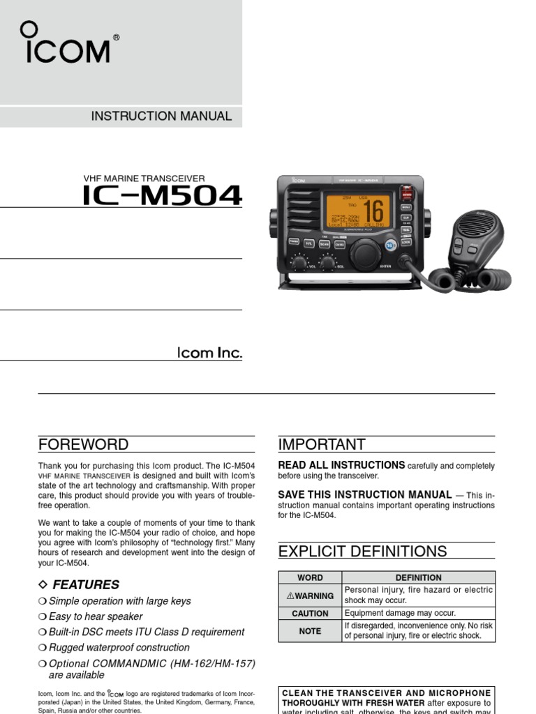 Icom Ic-M504 | PDF | Antenna (Radio) | Radio