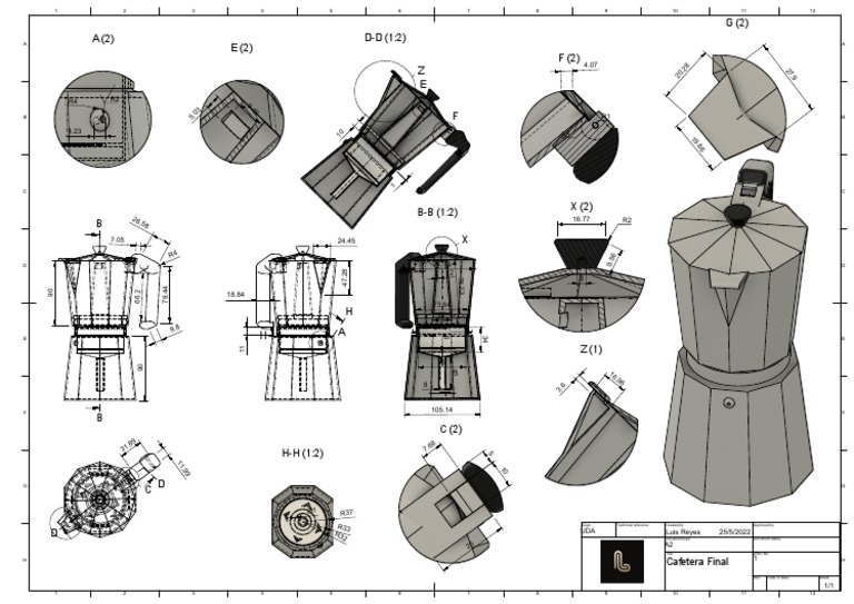 Cafetera Final Dibujo Acotación | PDF