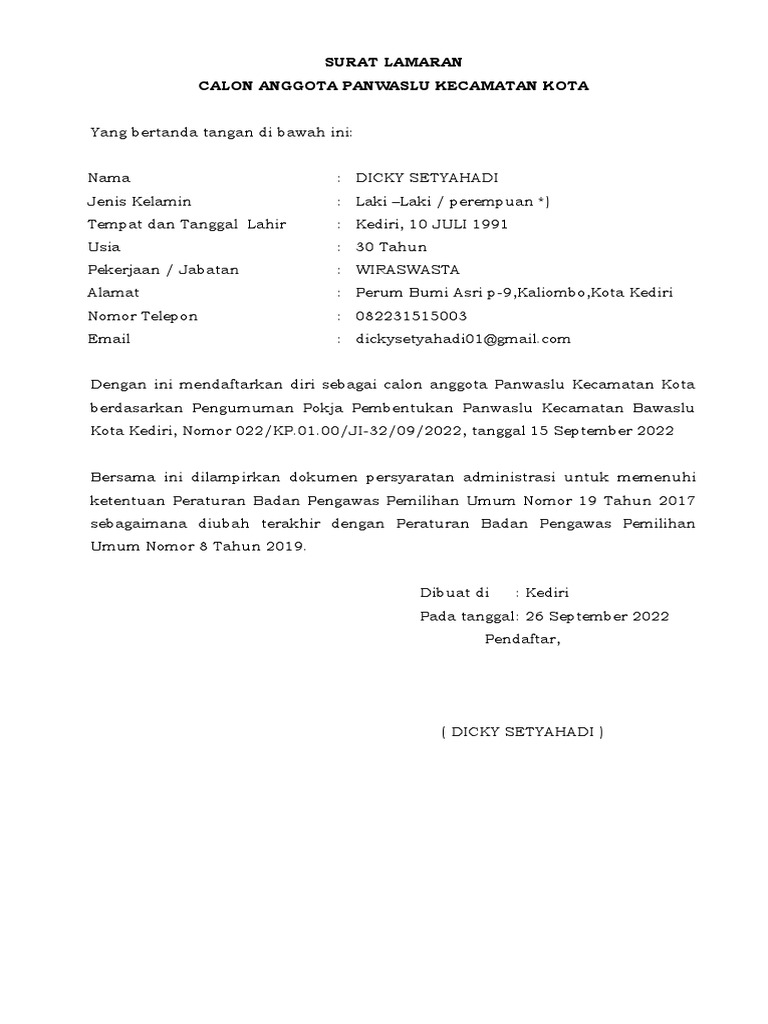 Dicky Lamaran Panwas | PDF