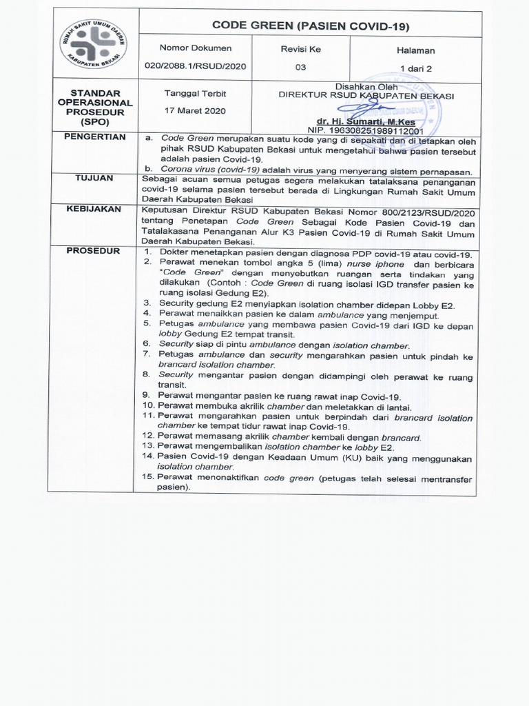 SOP Code Green Revisi 3 | PDF