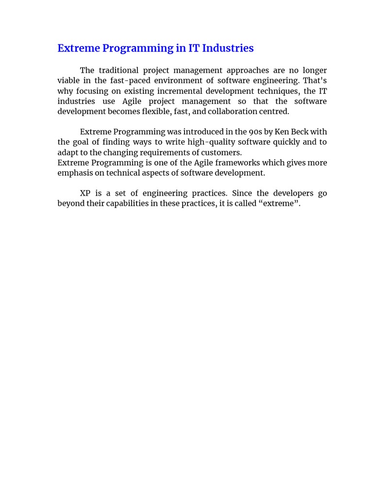 Extreme Programming in IT Industries | PDF | Business | Computers