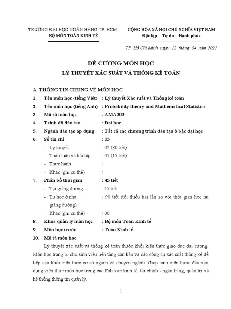 Đề cương XSTK - 2021 | PDF