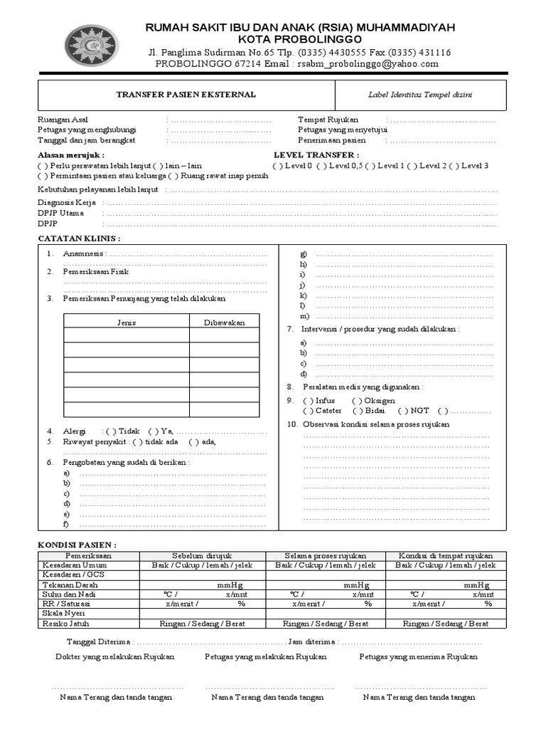 Form Transfer Pasien Eksternal | PDF | Sains & Matematika